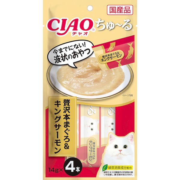 【商品説明】●一度食べたらやみつき！猫ちゃんの好きなを素材を液状にしたおやつです。●ちゅ〜っと出して、なめるだけで簡単に栄養補給。●食べきりやすい14g×4本。●緑茶消臭成分配合！緑茶エキスが腸管内の内容物の臭いを吸着し、糞尿臭を和らげます...