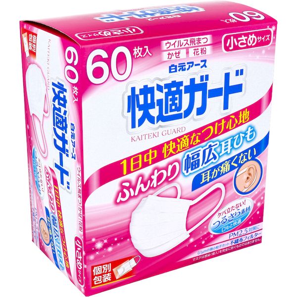 【商品説明】【品名】マスク【素材】本体・フィルタ部：ポリプロピレン、ポリエチレン耳ひも部：ナイロン、ポリウレタン※蛍光染料は使用していません。【サイズ】90×145mm(タテ×ヨコ)【使用方法】(1)外側と内側(顔側)を確認します。マスク下...