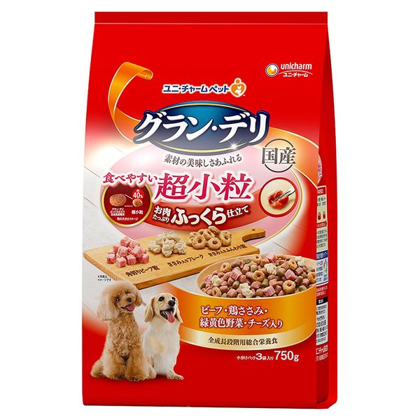 【商品説明】ユニチャーム　4520699624463　グラン・デリ ふっくら仕立て食べやすい超小粒 750g小型犬でも、食べやすい超小粒サイズ・口の小さなワンちゃんでも食べやすい超小粒タイプのドッグフード(ソフトタイプ)です。※粒の大きさ約...