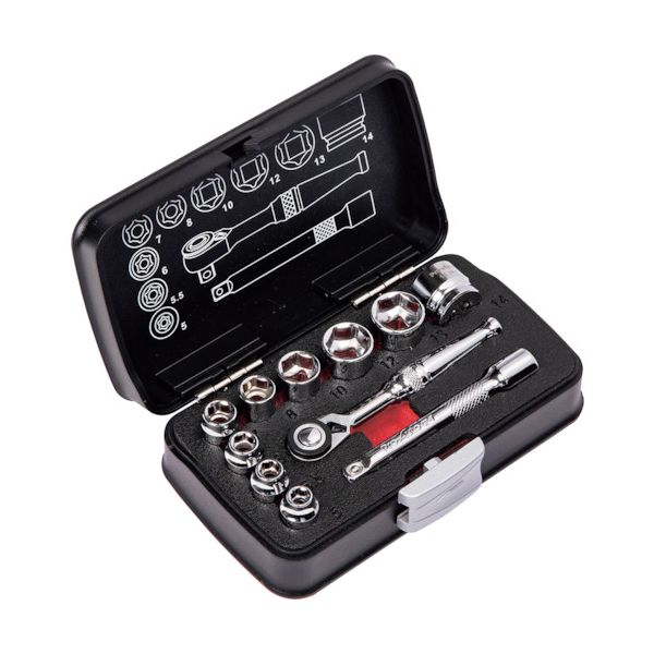 【商品説明】【特長】●コンパクトで持ち運びにも便利なソケットセットです。●タフで使い勝手のいい樹脂成軽量ケースにレンチ類をきっちり収納可能です。●狭いタイトな場所でも使い勝手抜群です。【仕様】●差込角(mm)：6.35●ソケット内容(mm)...