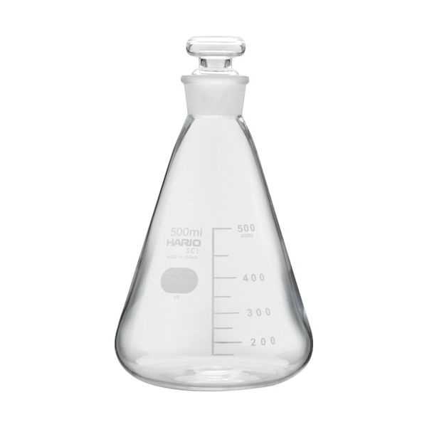 【商品説明】【特長】●耐熱性、化学的特性に優れた高品質な耐熱ガラスを使用したフタつき三角フラスコです。【用途】●試薬の撹拌に、保存用【仕様】●容量(ml)：500●目盛間隔(ml)：50●外径(mm)：108●高さ(mm)：184●色：透明...