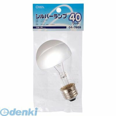 オーム電機0120-963-006●ガラス球の内面にアルミニウム反射鏡をつけた電球です。●店舗やレストランなどの装飾に適しています。●定格：110V−40W●形状：PS−60●口金：E26●直径60×長さ110mm4971275479593...