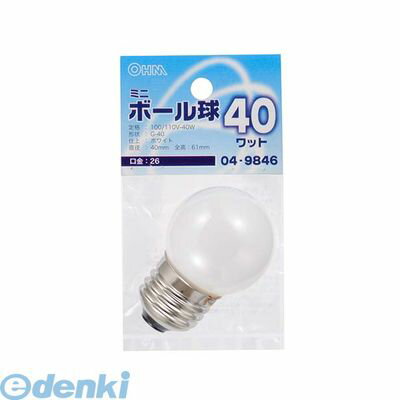 オーム電機0120-963-006●≪G−40（径40mm）タイプのミニボール球ラインアップ≫口金区分色商品番号備考E265Wクリア04-6476ホワイト04-98437Wクリア04-6487ホワイト04-6402フロスト04-6369レッ...