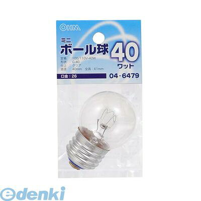 オーム電機0120-963-006●≪G−40（径40mm）タイプのミニボール球ラインアップ≫口金区分色商品番号備考E265Wクリア04-6476ホワイト04-98437Wクリア04-6487ホワイト04-6402フロスト04-6369レッ...