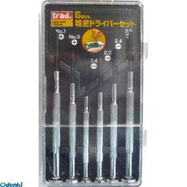 精密ドライバー6PCSセットケース入りで持ち運び楽々●セット内容：・(＋)ドライバー…＃1・＃0、(−)ドライバー…1.4・2.0・2.4・3.0mm4954458295005