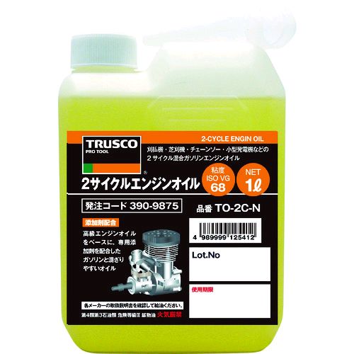 【特長】●高級エンジンオイルベース油に専用添加剤を配合した、混合ガソリン専用オイルです。【用途】●刈払機・芝刈機・チェーンソー・小型発電機などの混合ガソリン用オイルに。【仕様】●色：緑●容量(L)：1【仕様2】●容器：ボトル●JIS規格品：...
