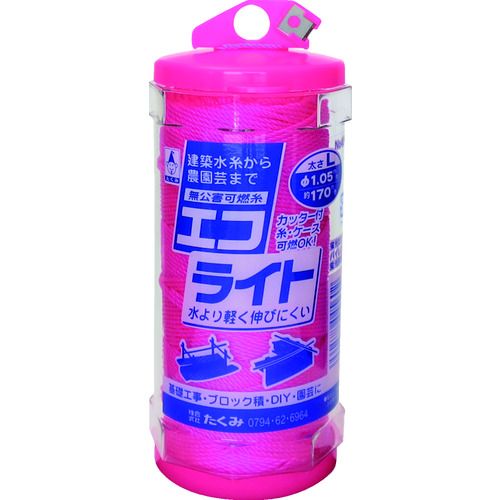 たくみメーカーお問い合わせ：0794-62-6964【特長】●太くても軽く、たるみにくいです。【用途】●土木、建築、一般測量用。【仕様】●色：蛍光ピンク●糸長さ(m)：170●線径(mm)：1.0●容器サイズ(mm)：直径60×140【仕様...
