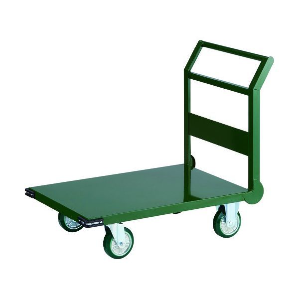 【商品説明】【特長】●前角部にクッションゴムがあり安全です。●車輪に標準ラジアルベアリングを採用、軽く静かに動きます。●荷台面は鉄板曲げ工法にスポット溶接で製作しているため、溶接などによる凹凸が少なく、表面仕上げが綺麗で頑丈です。●自在車輪...