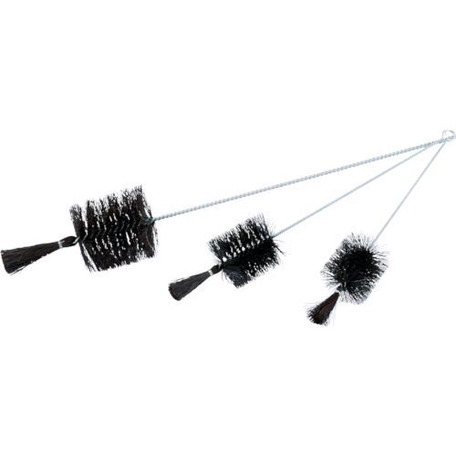 【特長】●線材の脱毛がなく耐久性に優れています。【用途】●フラスコやビーカー等の試験容器の洗浄に。【仕様】●色：黒●全長(mm)：475●毛幅(mm)：80●毛丈(mm)：75●端毛長さ(mm)：75【材質／仕上】●毛:黒豚毛●柄:スチール...