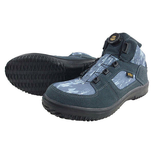 【商品説明】・面倒な靴ひも結びは不要！ワンタッチでフィット感を調整できる「ダイヤル式」ハイカット安全スニーカーです。・ダイヤルを回すだけで素早く締め付け調整し、脱ぎ履きもスムーズです。・大型ダイヤルを採用しているので、手袋をしたままでもラク...