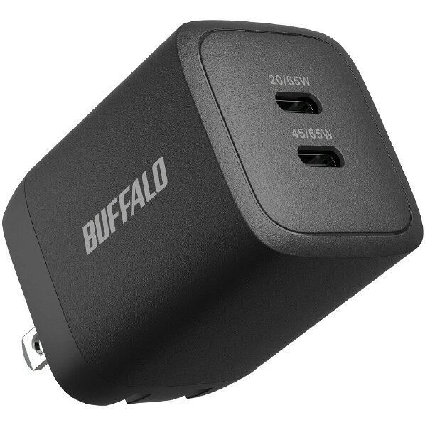[バッファロー PD65W対応AC充電器 C×2ポート ブラック BSACPD6500C2BK [BSACPD6500C2BK]] の商品説明●「GaN」採用で小型・軽量化を実現。●持ち運びに便利なコンセントプラグ収納設計。●隣接するコンセ...