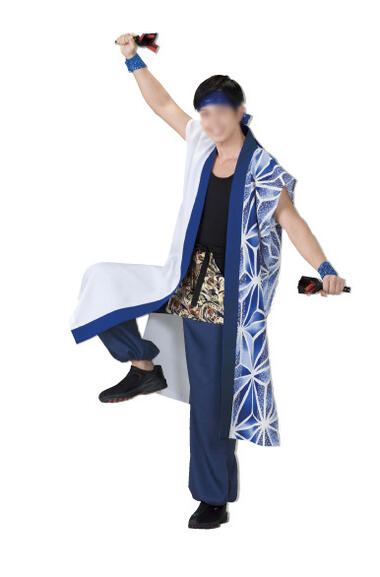 袖無し半纏タイプのよさこい衣裳です。 主素材：ポリエステル100％ サイズ：身丈約120cm・身幅約68cm 1点1点柄の出方が異なります。 ※鉢巻・リストバンド・鳴子・インナー・鳴子入れ・パンツ・靴などの小物はついておりません※ 写真で着...