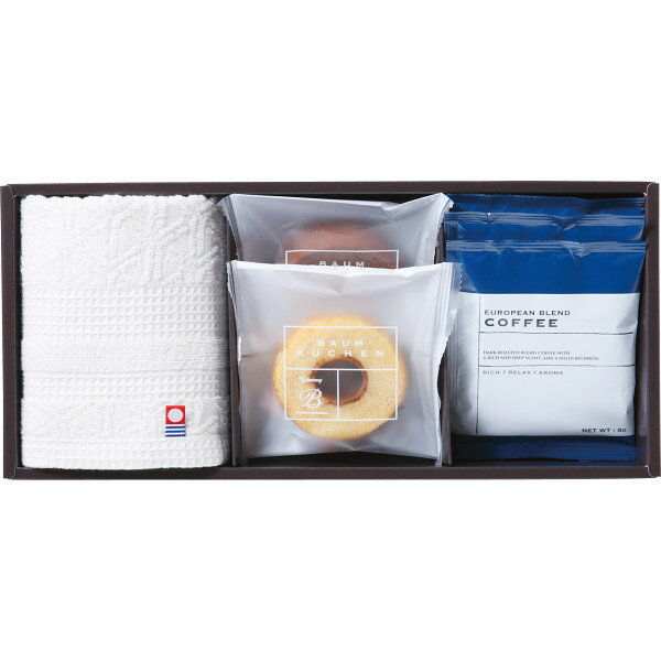 おすすめ商品 商品説明 商品名 andバウム　クラッシーギフトセット 内容量 ●今治産ウォッシュタオル（約34×35cm・綿100％・日本製）1枚・ミニバウム（バニラ×1・チョコ×1）・ドリップコーヒー8g×3　【賞味期限：90日】　【アレ...