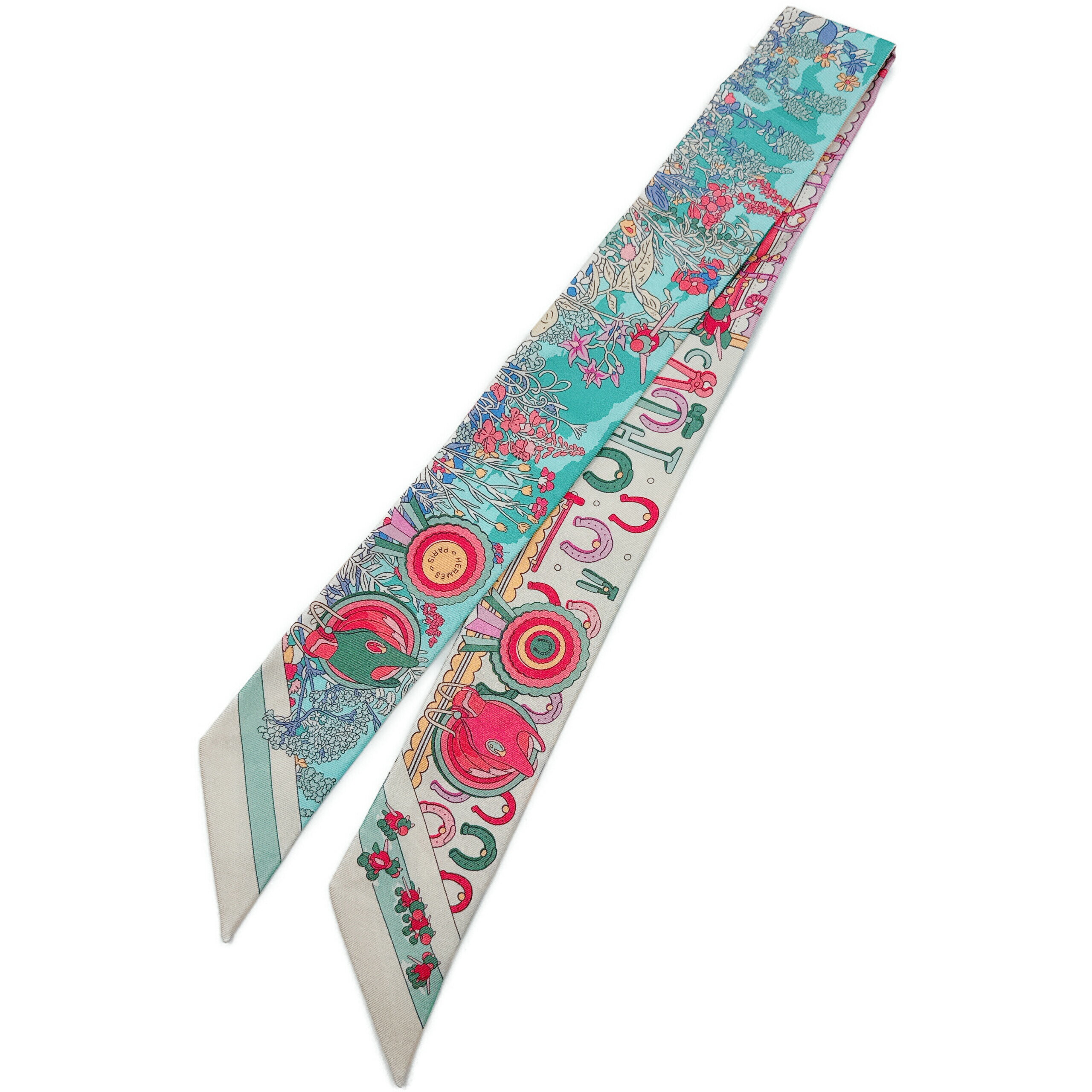 ● 商品情報 取扱店舗心斎橋 商品番号twillypony-1 ランク新品 ブランドエルメス(HERMES) 色クレーム/ピンク/グリーン 素材シルク100％ サイズW86cm×H5cm 付属品箱・タグ ● 商品ランク 新品傷や使用感がない...