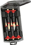 ■用途●鉄板や石の切断、ハツリ作業など。■特長●高品質の鋼材を使用した、チゼルセットです。●抜群の耐久性と高い作業性を発揮します。●ハンドガードは握りやすさの向上と打ち損じ時のケガの防止に役立ちます。■仕様●セット内容(点):5●ハンドガー...