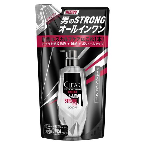 商品説明●ボリュームアップできる、オールインワンシャンプー(コンディショナー不要)●1.アブラを速攻洗浄●2.潤い補給●3.根元から立ちあがる強い(※1)髪へ。●STRONGな爽快感。クリア史上最大のメンソール(※2)配合で、頭皮のアブラを...