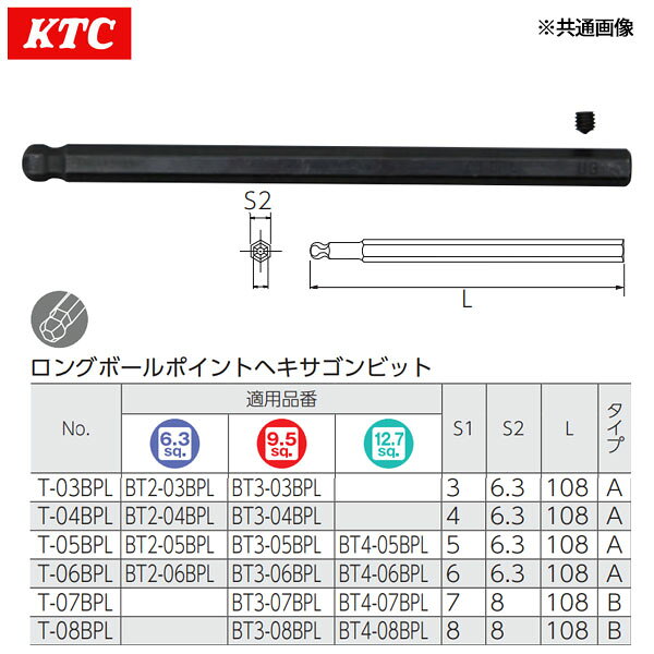 対応ビットソケットの交換用ビット。 ロングボールヘキサゴンビット用交換ビット。 KTCのロングボールヘキサゴンビット用交換ビットT-07BPLです。 KTCのロングボールヘキサゴンビット用交換ビットです。 ビットソケット(BT3-07BPL...