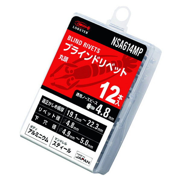 【特長】 必要な仕事に無駄なく使える少量サイズです。 片側から複数の母材をワン・アクションで締結できます。 【商品スペック】 エコパック入り かしめ板厚(mm)：22.3〜25.4 リベット長(mm)：29.7 フランジ径(mm)：9.6 ...