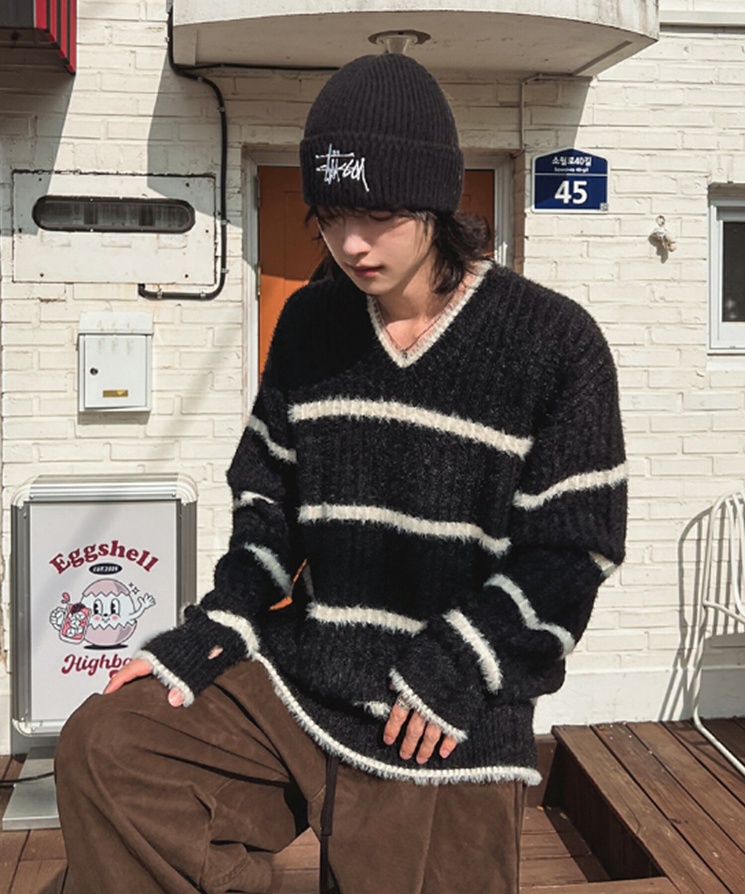 【2plan】Report V-neck ST warmer knitwear (R8288A505HTF) レポートVネックボーダーウォーマーニット レポートVネックSTウォーマーニット ▼サイズ詳細 (cm) －ONE SIZE (着丈...