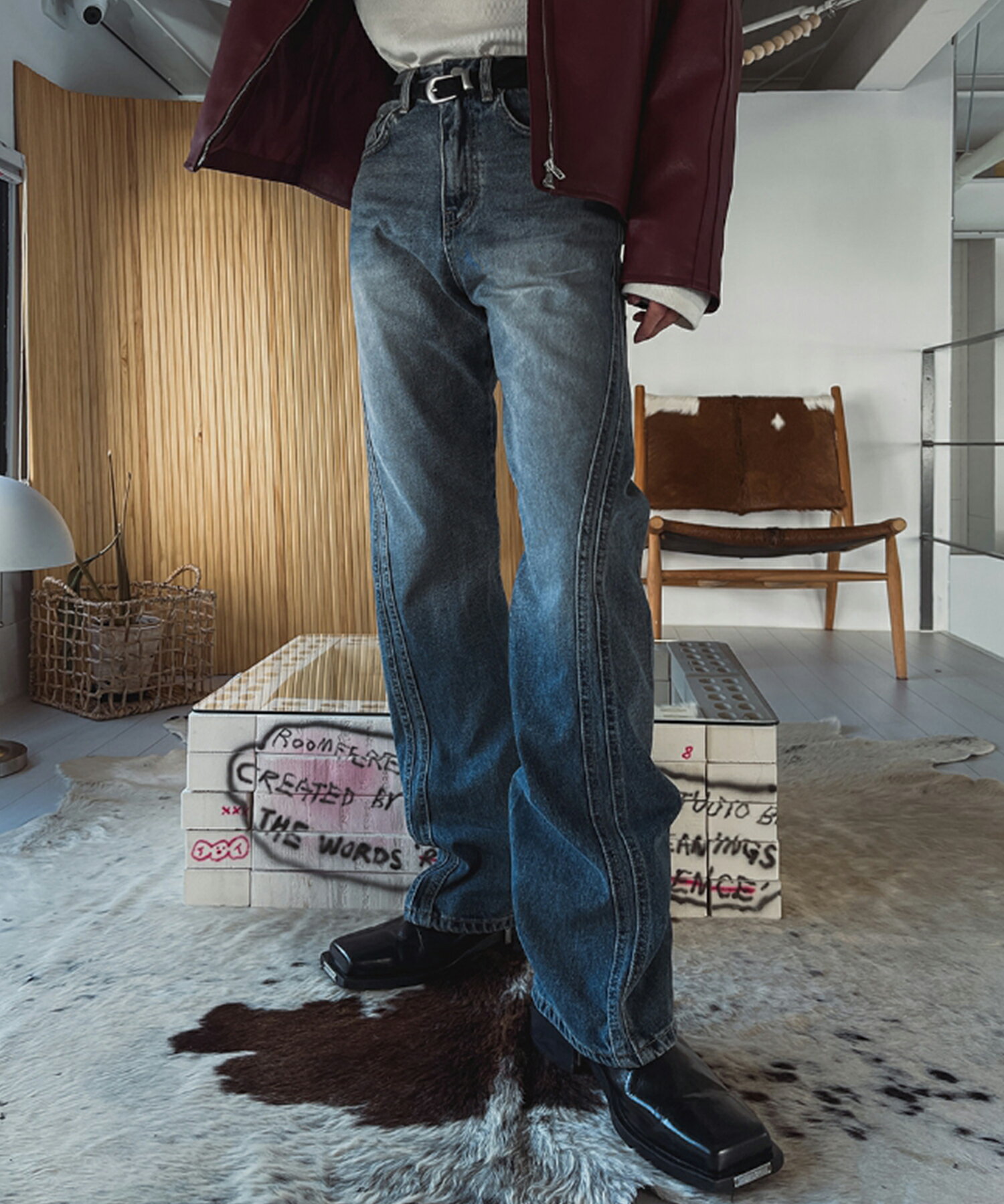 【2plan】Deca two-line flare denim pants (R8288A505VKR) デカ2ラインフレアデニムパンツ デカツーラインフレアデニムパンツ ▼サイズ詳細 (cm) －S (ウエスト68　ヒップ96　股上30...