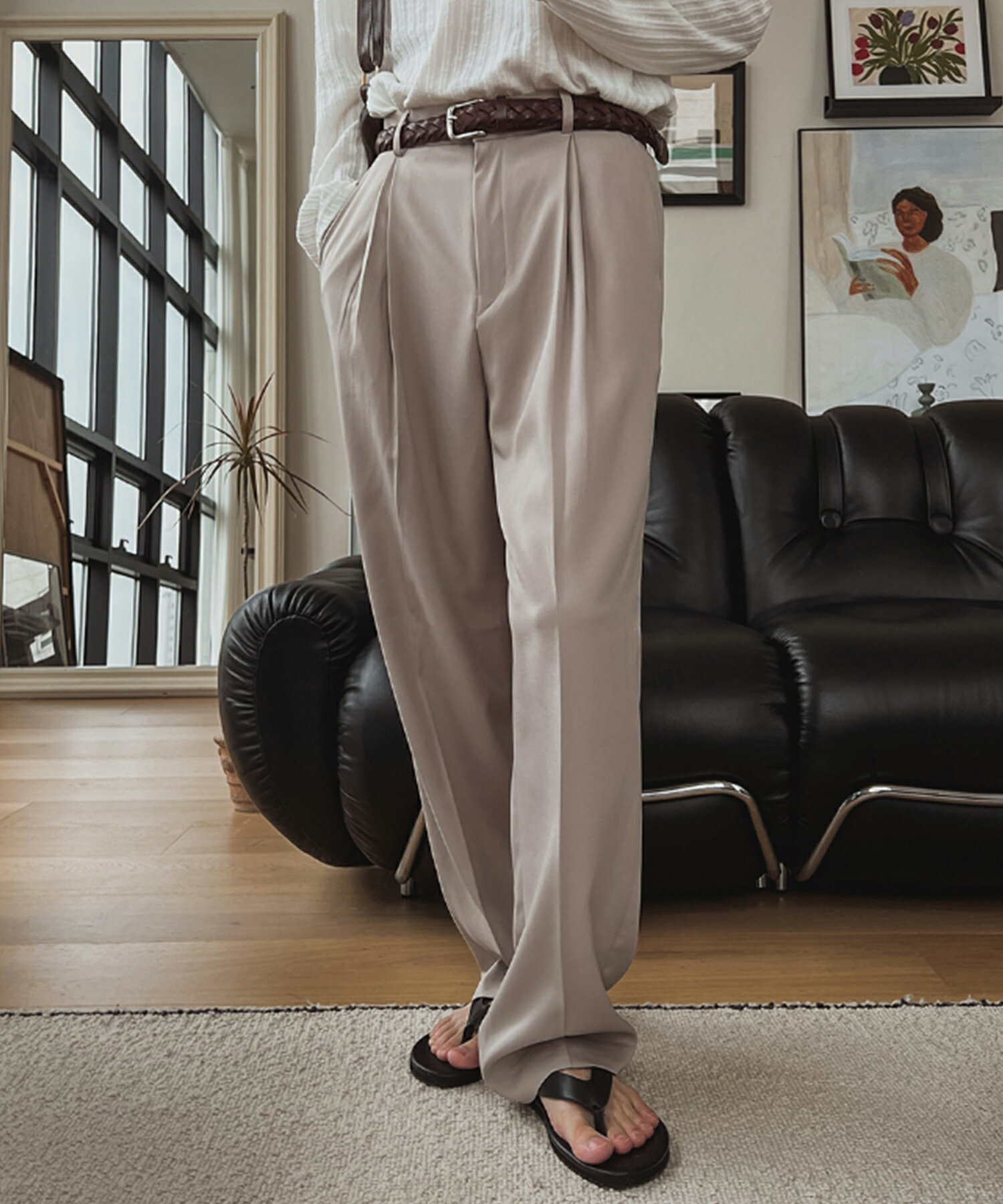 【2plan】Summer double pleated wide slacks (R8288A506MVZ) サマーダブルプリーツワイドスラックス ▼サイズ詳細 (cm) －S (ウエスト62　ヒップ100　股上33　股下71　もも周り6...