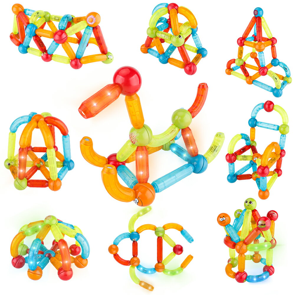 【カラフルで創造力を育む】 iking立体パズルは、全52ピース（鉄球16個＋スティック36本）で構成された組み立て玩具です。 鉄球には動物や果物・野菜のかわいいイラストが描かれており、子どもたちの好奇心をくすぐります。 さらに、スティック...