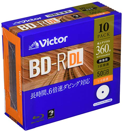 10枚(プラケース)・ホワイト 10枚 VBR260RP10J1・・Size:10枚・品種:録画用 BD-R DL(50GB)・1回録画用・録画時間:地デジ 360分 / BSデジタル260分・盤面印刷: （ホワイト）/ 範囲:22mm-1...