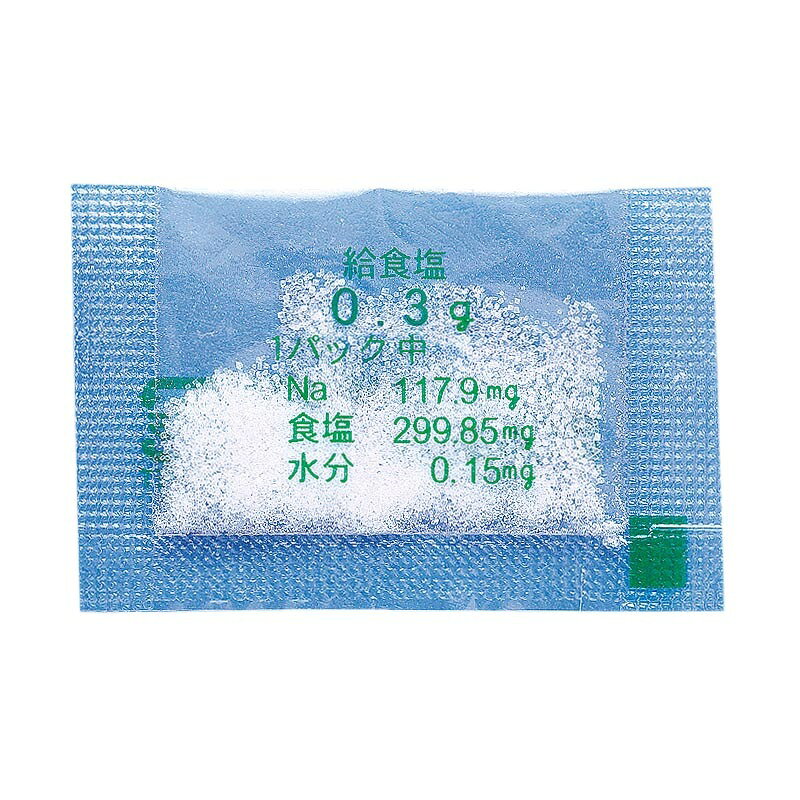 　　 袋食塩0.3g 　1包(0.3g)あたり エネルギー(kcal) 0 ナトリウム(g) 117.9 水分(g) 0.00015 カリウム(mg) 0 たんぱく質(g) - マグネシウム(mg) 0 脂質(g) - 食塩相当量(g) 0...