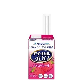 アイソカル100　ストロベリー味　1本100mlあたり エネルギー(kcal) 200 ナイアシン(mgNE) 4.8 水分(g) 70 ビタミンB6(mg) 0.53 たんぱく質(g) 8.0 葉酸(μg) 35 脂質(g) 8.0 パン...
