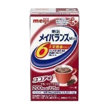 明治メイバランスMini 　ココア味 1本125mlあたり エネルギー(kcal) 200 パントテン酸(mg) 1.2 水分(g) 93.7 ビタミンC(mg) 32 たんぱく質(g) 7.5 コリン(mg) 15.1 脂質(g) 5.6...