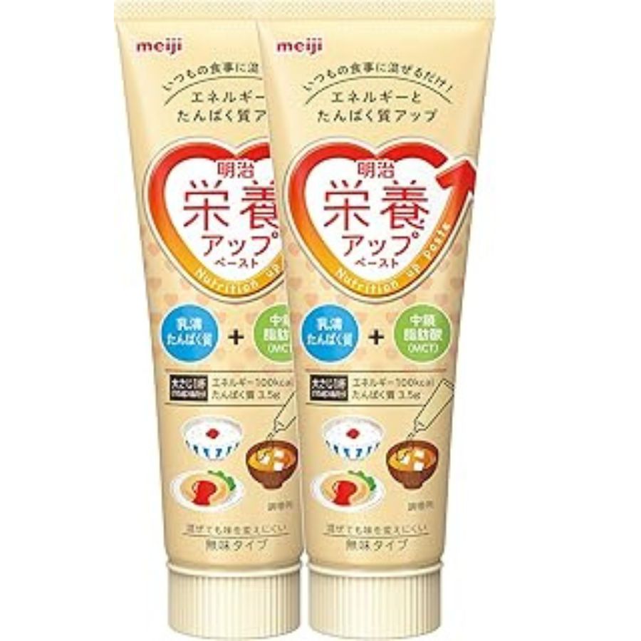 栄養アップペースト165g 15gあたり エネルギー(kcal) 100 炭水化物(g) 2.3 たんぱく質(g) 3.5 食塩相当量(g) 0.04 脂質(g) 8.915g(大さじ1杯)でエネルギー100kcal、たんぱく質3.5gを摂...