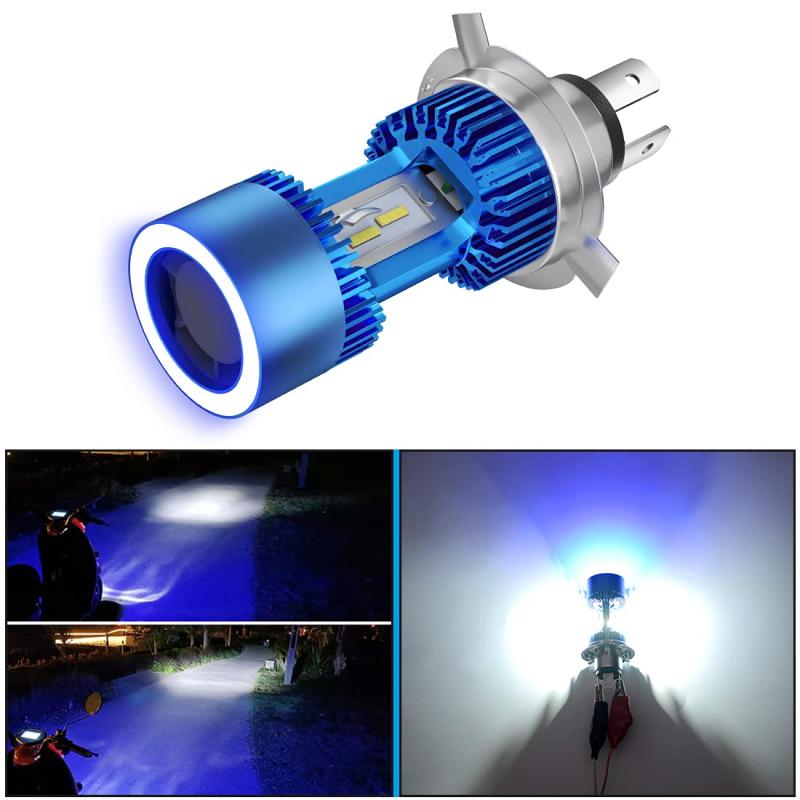 POOPEE バイクLEDヘッドライト 青い光付き ledバルブ コードレス 一体型 30W DC9-36V 高輝度 3200LM 防水 無極性 冷却ファン搭載 ホワイト/黄色&amp;ブルーエンジェル 6000K 3000K 純正交換用