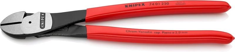 クニペックス KNIPEX 7401-250 強力型斜ニッパー(硬線用) (SB)●強力型ニッパー●ヘッド仕上げ:黒防錆コート、磨き●ハンドル仕様:プラスチックコーティング●切断能力(中硬線;φmm):4.6●切断能力(硬線;φmm):3....