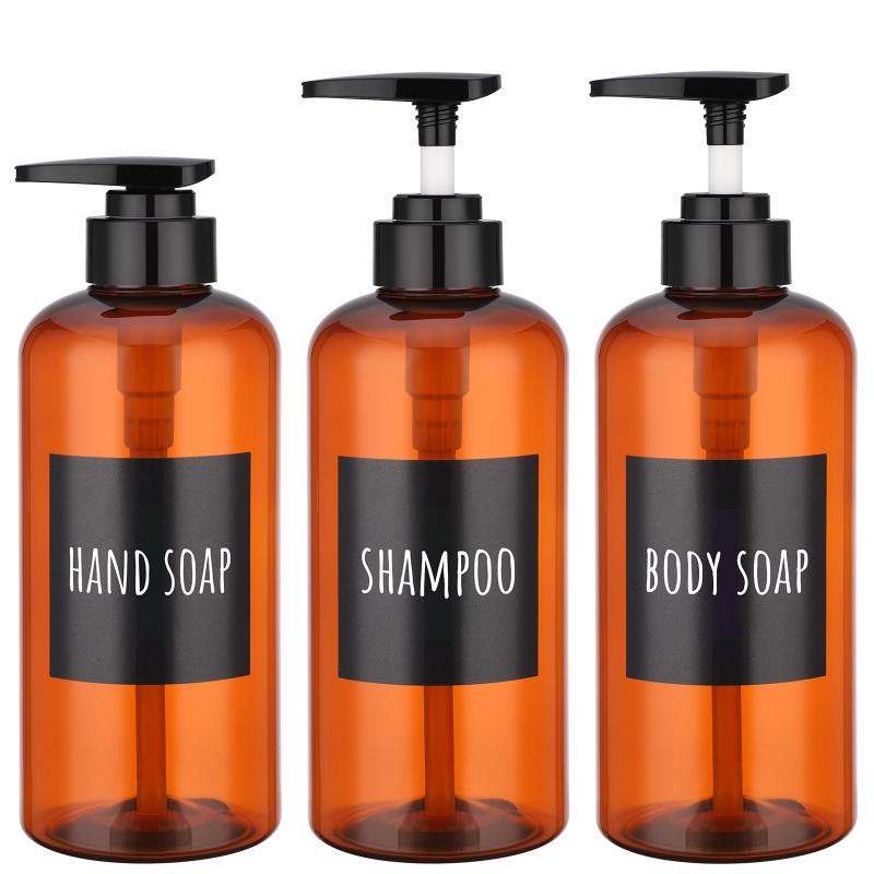 Segbeauty シャンプーボトル ディスペンサー 3本セット 500ml 大容量 ブラック 丸形 漏れ防止 詰め替えボトル おしゃれ 浴室 洗面所
