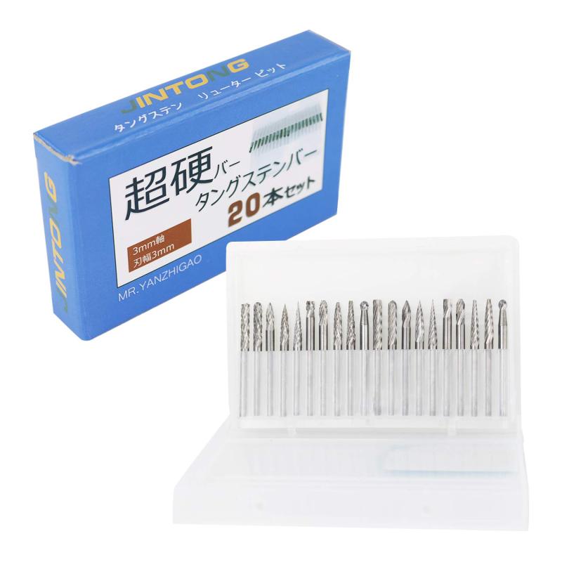 JINTONG 超硬バー タングステンバー リューター ビット 20本セット(3mm軸 刃幅3mm)ダイヤモンドカット シャンク金物 切削 研磨素材 タングステン鋼リューター ドリルなど回転ツールでお使いください商品重量140 g自動車やバ...
