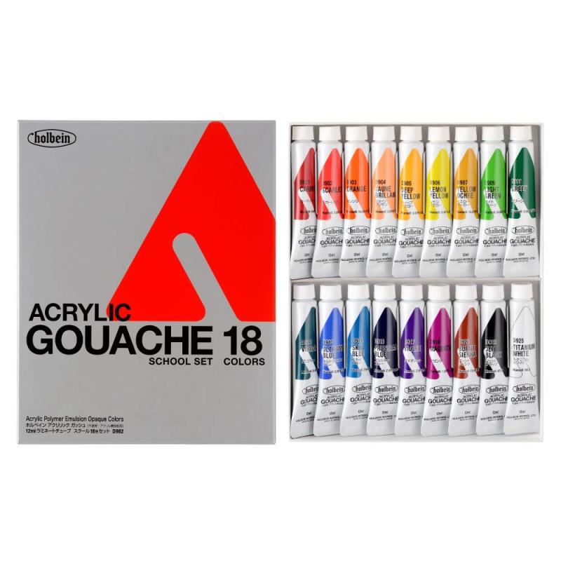 ホルベイン アクリリックガッシュ D982 12ml スクール18色セット (紙箱) 07982ジェッソ、モデリングペーストなど豊富な基底材が揃っていて、表現の幅が広いのが特徴です。