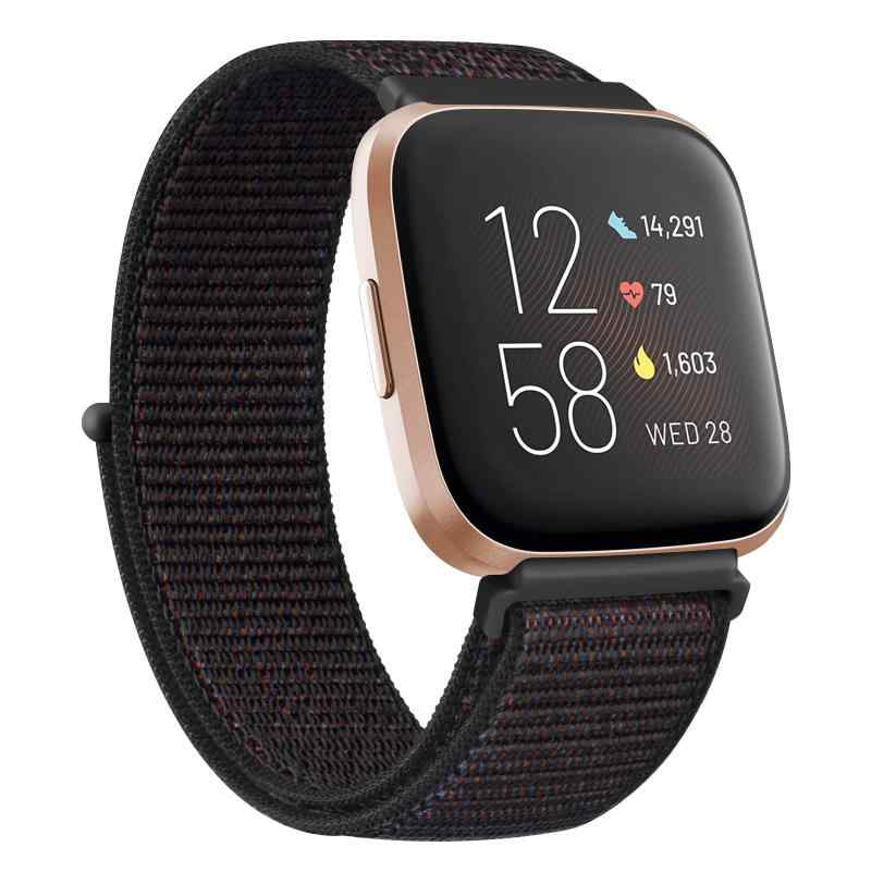 [Vanua] for Fitbit Versa2 バンド/Fitbit Versa/Versa Lite/Versa SE バンド ナイロン 交換ベルト 柔らかい ナイロンバンド スポーツバンド 調節可能 (黒砂)