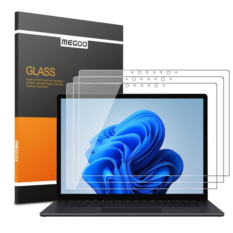 Megoo 【3枚入り】強化ガラス保護フィルム Microsoft Surface laptop6/laptop5 13.5inch用、 簡単取り付け 、傷防止、 優しいタッチ Microsoft Surface Laptop 6/5/4/...