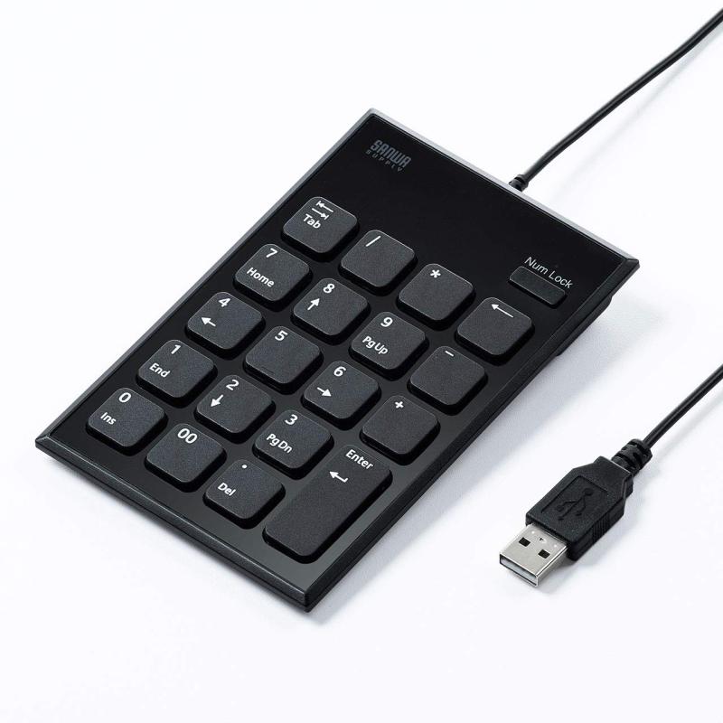 サンワサプライ 静音USBテンキー NT-23UBK従来のパンタグラフキーボードと比較しキータッチ音が格段に小さい静音タイプです。静かなオフィスなど入力音が気になる場所などに最適です。ノートパソコンと同じパンタグラフキーを採用しています。キ...
