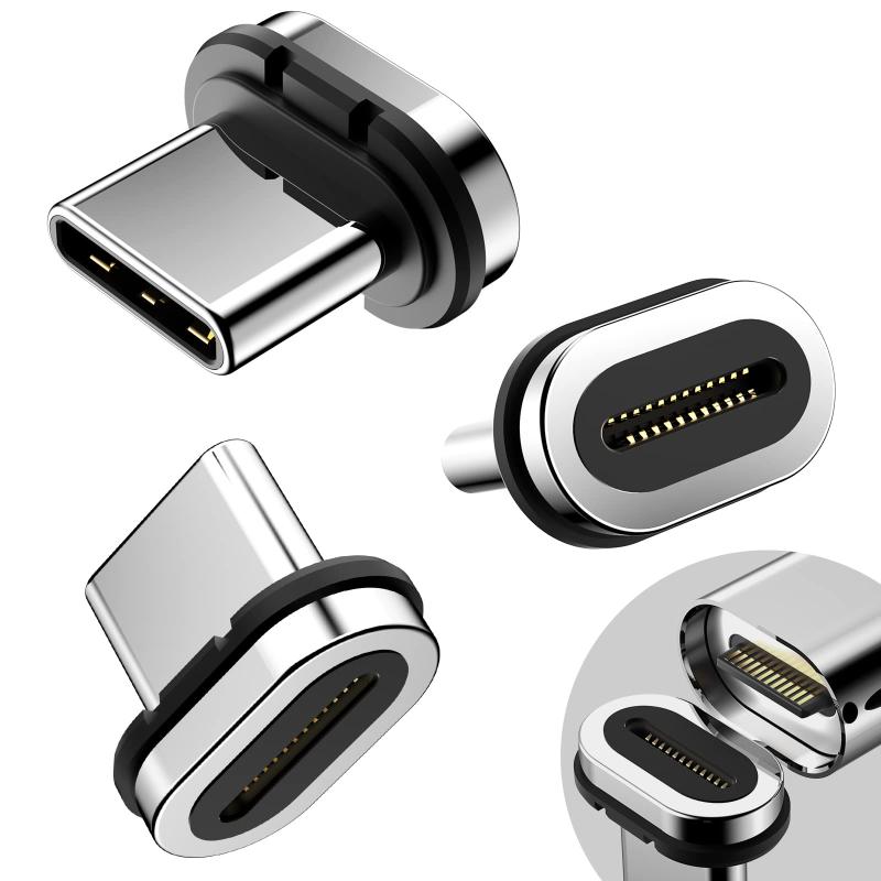 DuHeSin 24ピン マグネット式 USB C コネクター チップ ヘッド (3パック) ほとんどのタイプ C 電話ケーブル アダプター パッド タブレットデバイスに対応24ピン設計で、充電とデータ転送を同時に実現。 100w/140w...