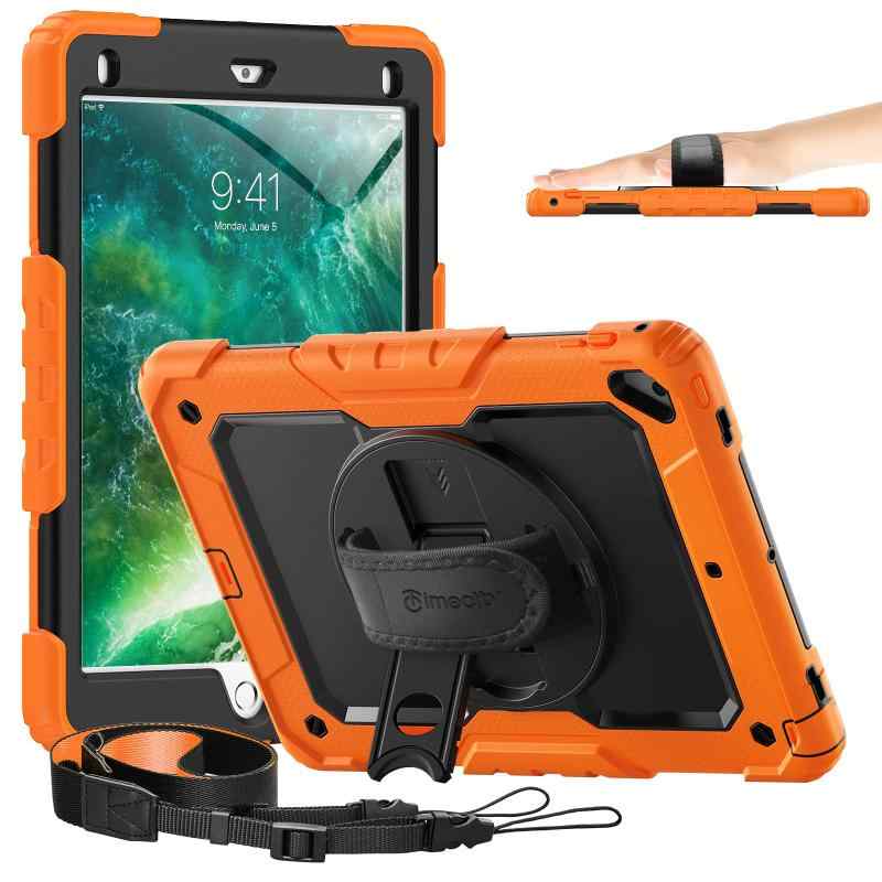 Timecity iPad 第6世代/ 第5世代/ Air2/ Pro 9.7 インチ ケース 耐衝撃 保護フィルム 360回転スタンド ショルダー&amp;ハンドストラップ ペン収納付き 防塵 頑丈 仕事用 現場 工事 子供 2018/2...