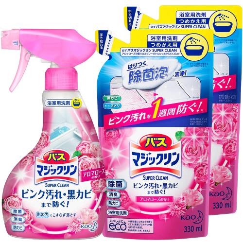 商品サイズ(幅×奥行×高さ):21.5×34×6 内容量:1040ml アロマローズの香り 花王独自の「マジック泡」により、豊かな泡が湯アカや石鹸カスをしっかり落とす 浴槽だけでなく、床、壁、洗面器、イス等の汚れも落とす