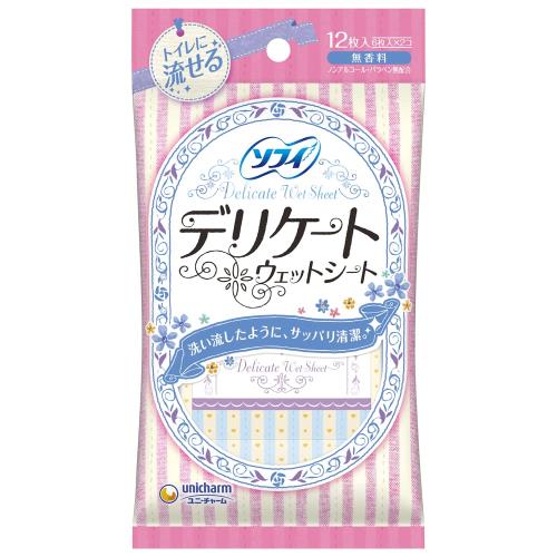 内容量:6枚*2個パック サイズ:185*100*28(mm) 洗い流したようにさっぱり清潔。トイレに流せるウェットティッシュです。 ブラント名: ソフィ メーカー名: ユニチャーム