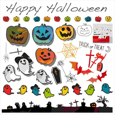 ハロウィン☆ シール式ウォールステッカー　かぼちゃ ランタン ゴースト コウモリ お墓 飾り 装飾 おしゃれ 壁紙 剥がせる DIY プチリフォーム パーティ 賃貸■Lsize ■Msize ■Ssize ウォールステッカー全商品こちらから...