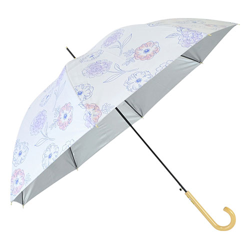紫外線遮蔽率/遮光率に優れる(※)裏シルバーコーティング生地を使用した、全天候対応のワンタッチジャンプ傘。 大きめのアネモネの花を水彩スケッチ風にデザインした、総柄プリントの雨晴兼用ジャンプ傘です。 傘を留めるネームバンドには、花モチーフの...
