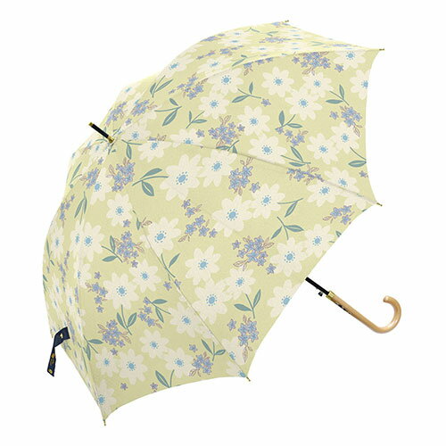 白い大きめのお花プリントに、アクセントで小さめのお花を組み合わせた、大人かわいいデザインの雨傘です。 傘を留めるネームバンドにはシリーズ共通の金糸の花モチーフ刺繍&花モチーフのホックボタン付き。 ほどよい太さの木製ハンドルは持ちやすく、幅広...