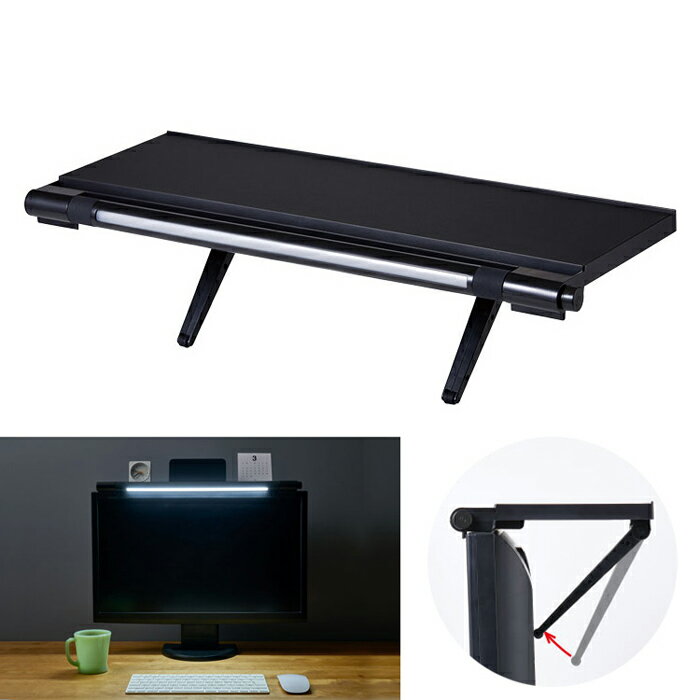 ■机上のスペースを有効活用できる,液晶ディスプレイ上の「小物置き」と「ライト」が一体化！■様々な液晶ディスプレイに対応！工具要らずで簡単取付。■ライトを下に向けて手元を明るく、上に向けてWebライトの代わりにと2WAYの使い方が可能。調光1...