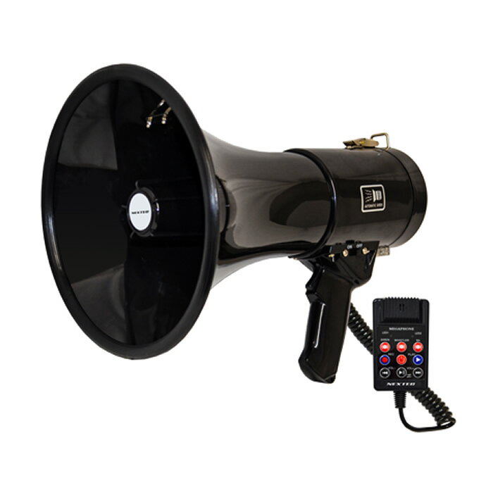 MAX：18Wの大音量・パワフルなメガホン。身体の疲労を軽減する幅広ショルダーベルト付。店頭や海水浴場、イベントや避難訓練などでのご案内に役立ちます。USBメモリ入力に対応し、MP3データを再生可能。音声の録音・再生機能、3種のサイレン機能...