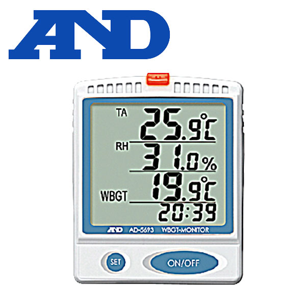 商品のご紹介WBGT指数、気温、相湿温度のアラーム設定が可能。ブザー温とLEDランプでアラームをお知らせ。WBGT指数、温度、相対湿度と時刻を同時に表示します。サイズ：91×30×H110mm測定範囲：WBGT指数：0〜55度（最小表示01...