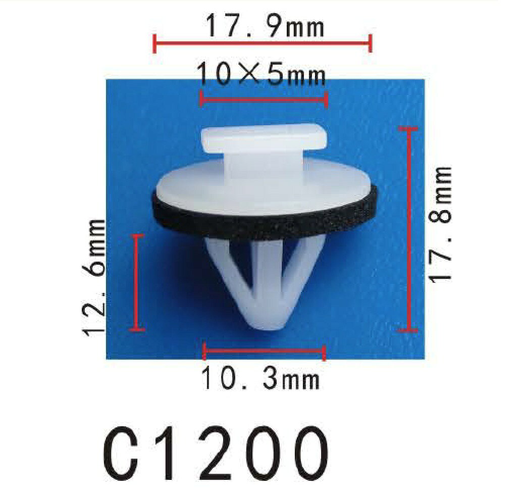 商品番号 : PF-C1200 商品説明： ・注意： 適応について、図面に示している寸法で独自ご判断下さい。・材質： ナイロン・販売個数： 10個・純正品番 :75395-0T010・